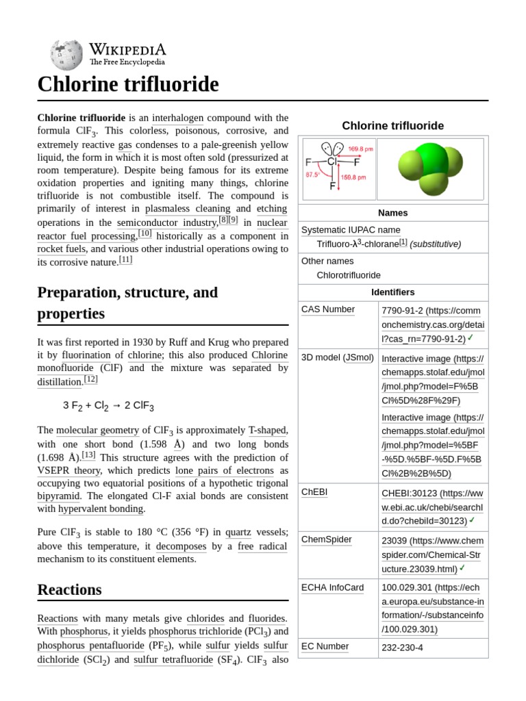 Chlorine Trifluoride Pdf Chemistry Molecules
