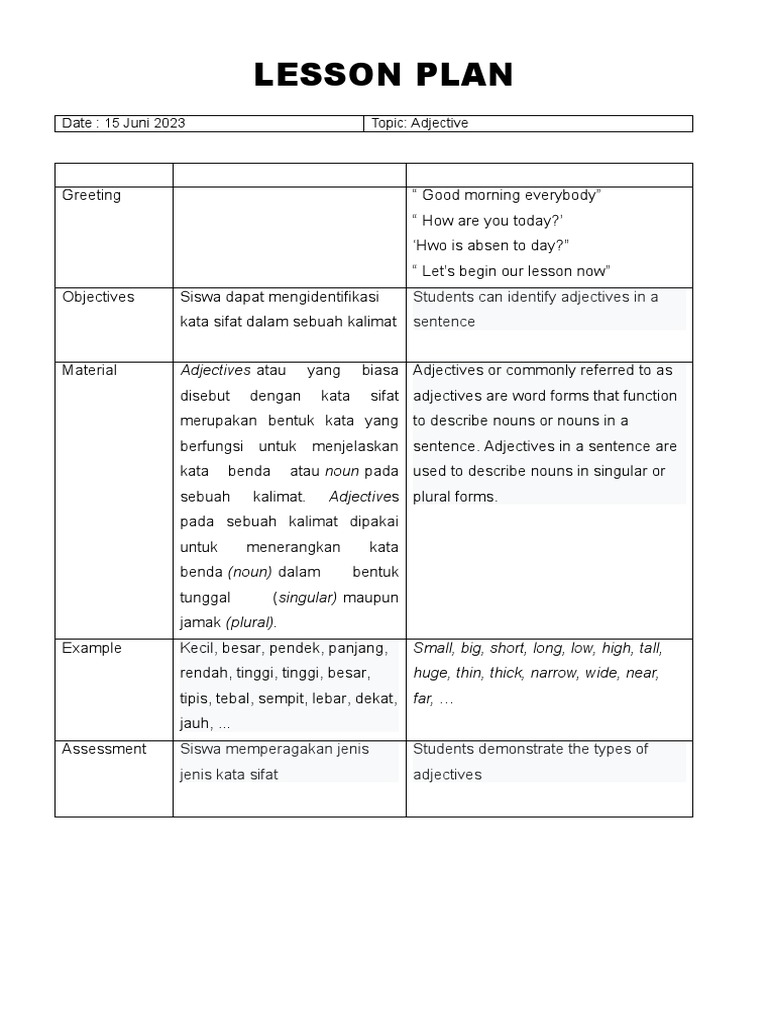 LESSON PLAN (Homework) | PDF | Karier & Perkembangan | Seni & Disiplin ...