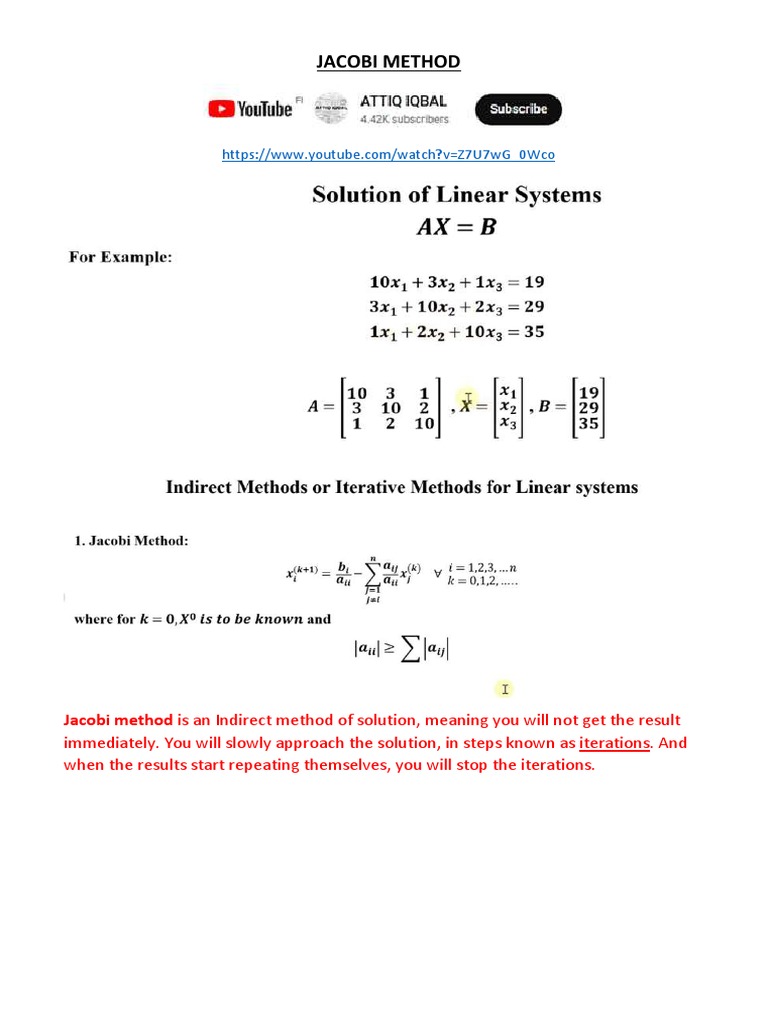 Jacobi Method Of Solution Attiq Iqbal Pdf