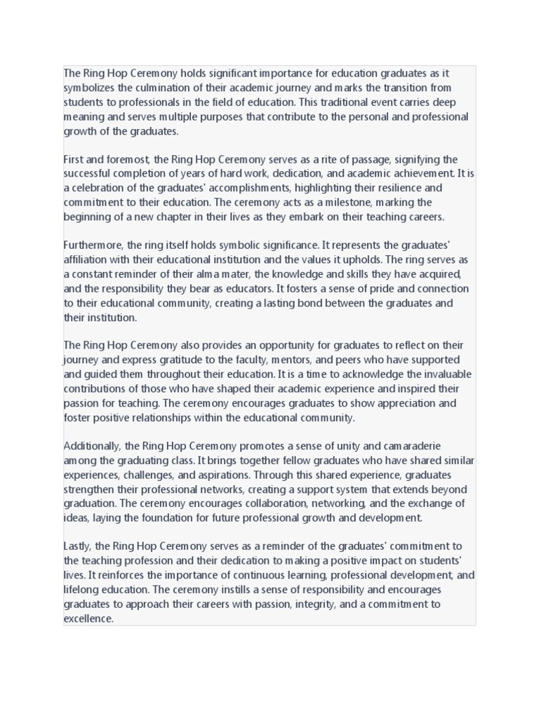 Importance of Ring Hop Ceremony 1 | PDF | Mentorship | Cognition