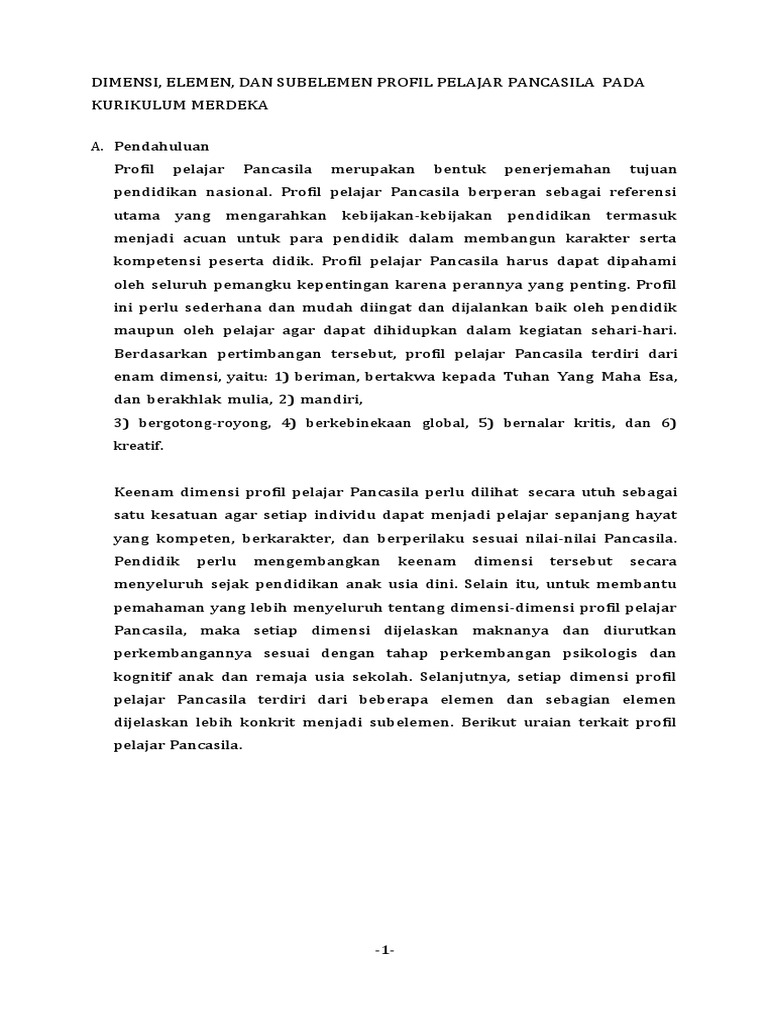 SD - Dimensi Profil Pelajar Pancasila SD | PDF