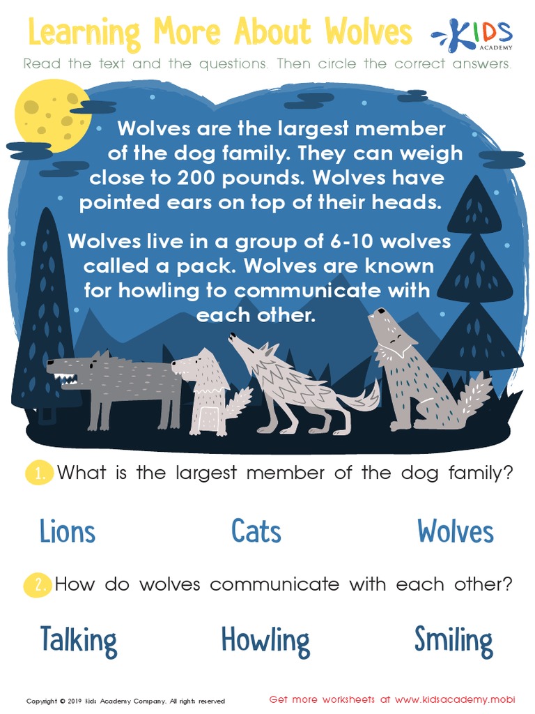 Grade 1 Learning More About Wolves Worksheet | PDF | Language Arts ...