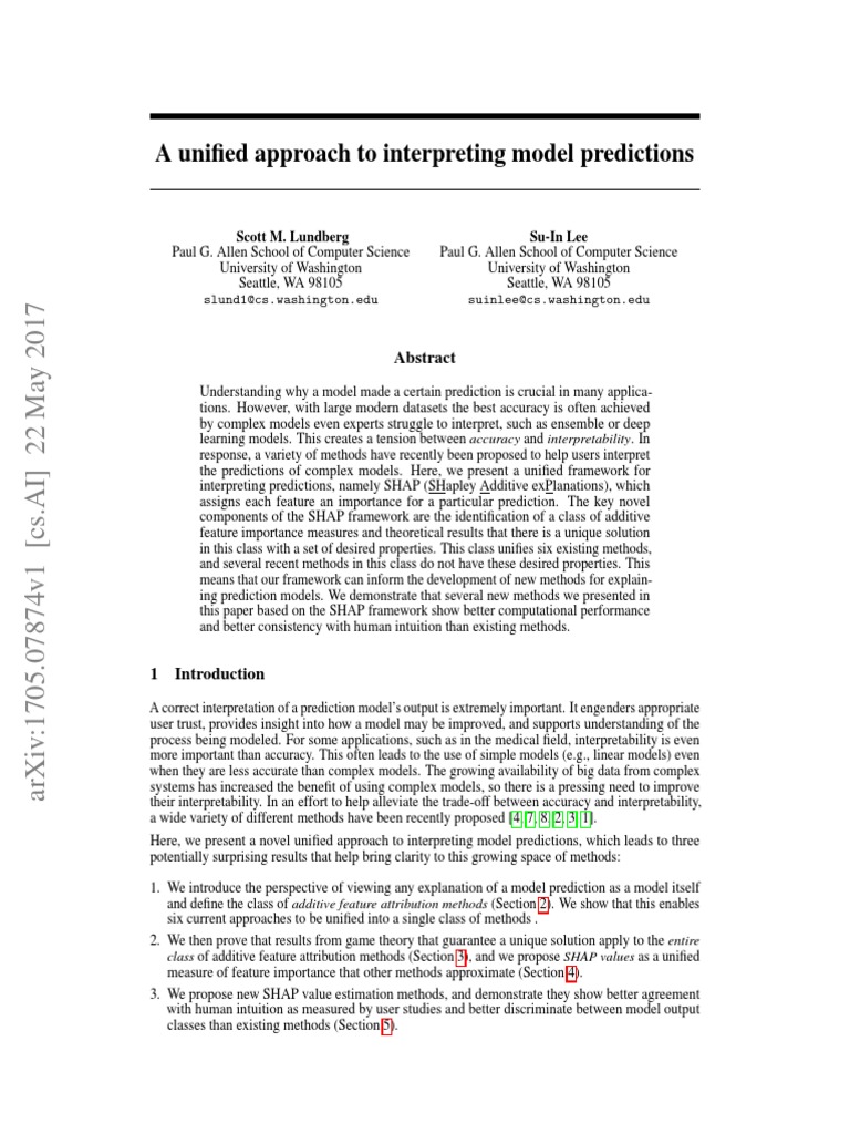 A Unified Approach To Interpreting Model Predictions | PDF | Regression ...