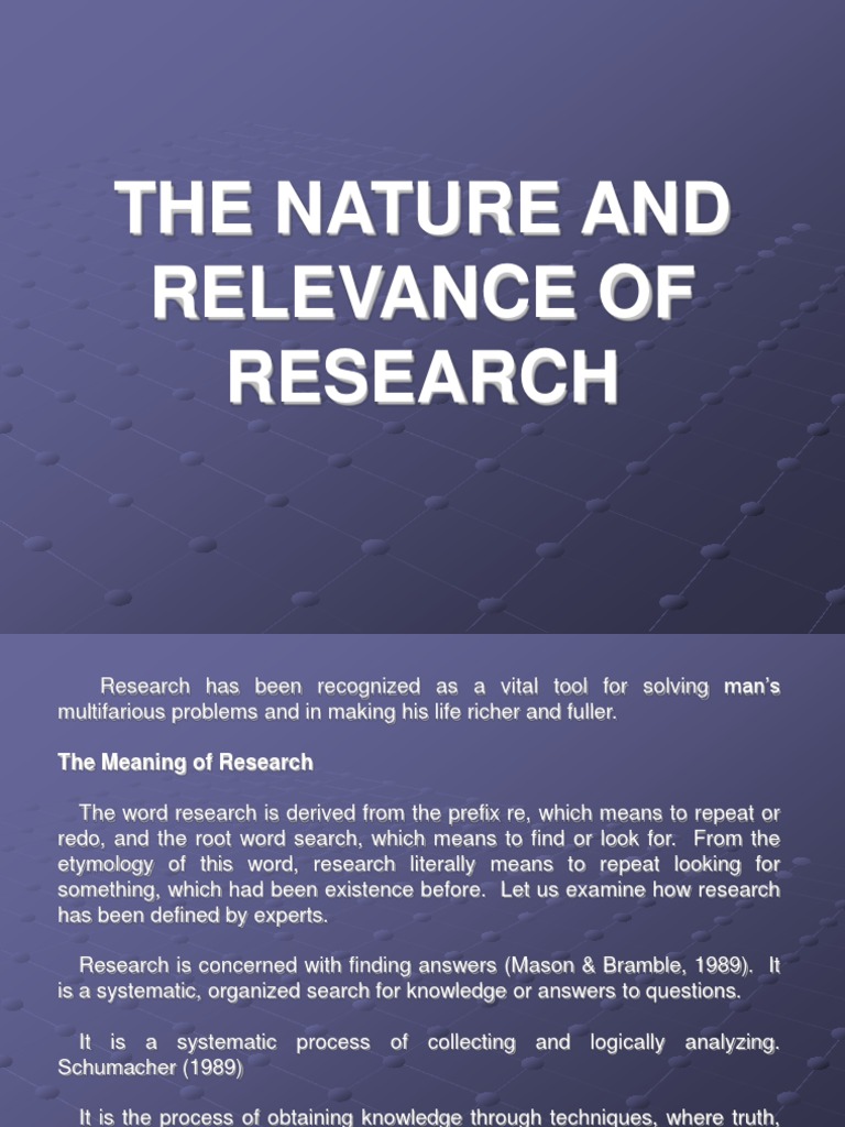 Nature and Relevance of Research | PDF | Sampling (Statistics) | Hypothesis