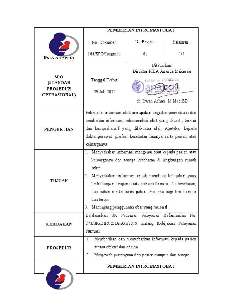Spo Pemberian Informasi Obat | PDF