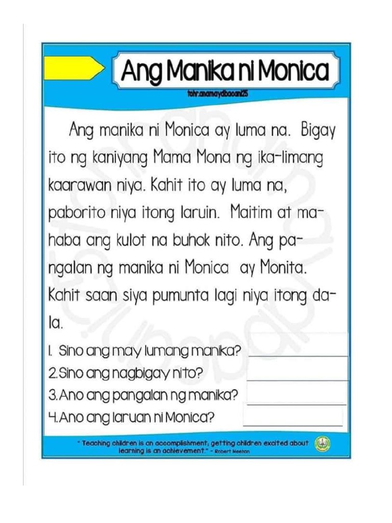 Filipino Reading With Comprehension | PDF