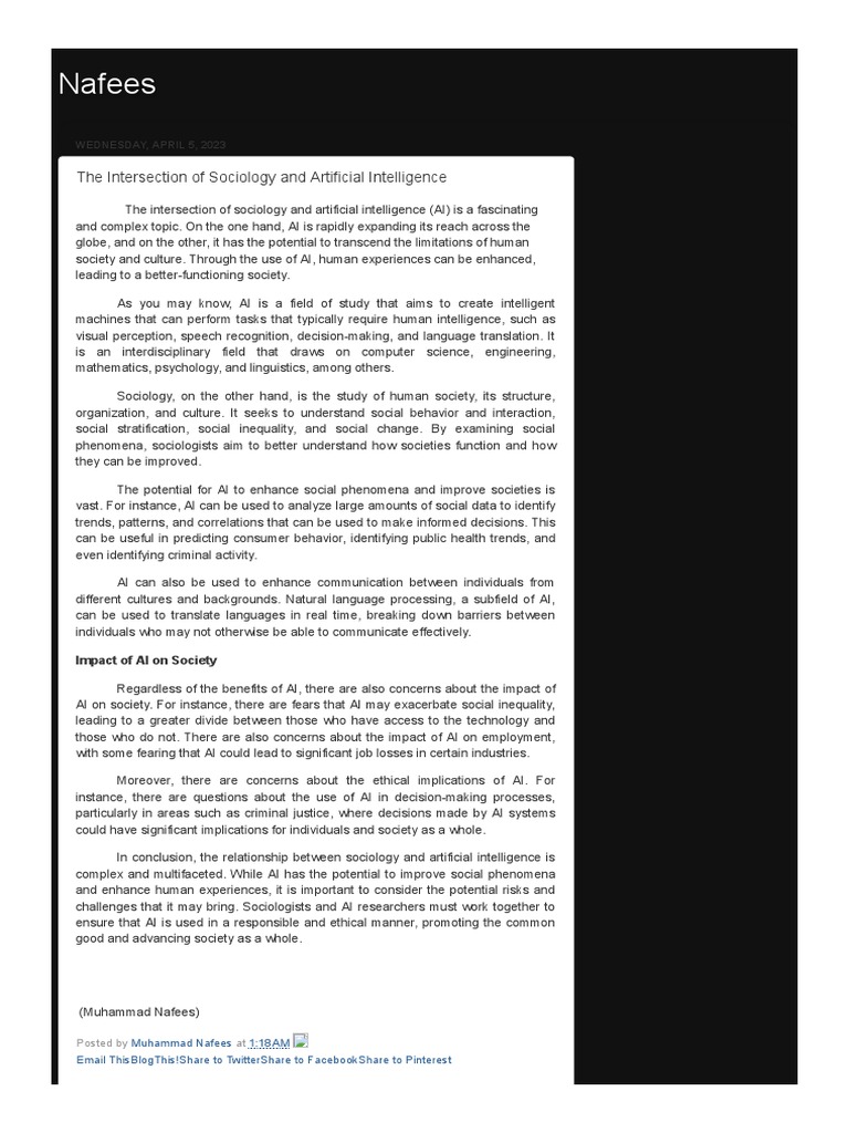 The Intersection Of Sociology And Artificial Intelligence Pdf
