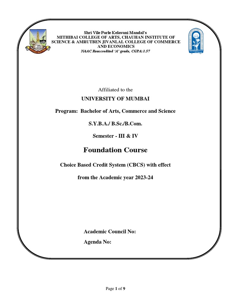 SY FC Syllabus 2023-24 | PDF | Mindfulness | Course Credit