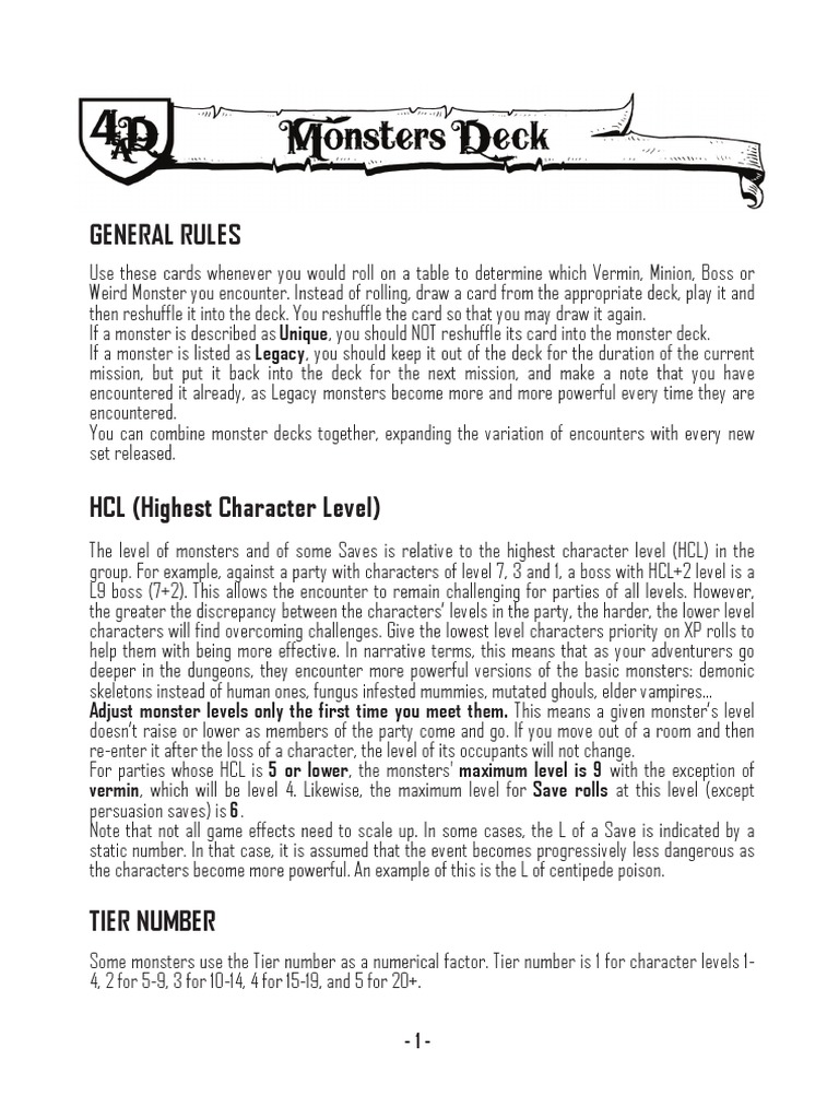 4 Against Darkness Monster Rules | PDF | Role Playing Games | Gaming