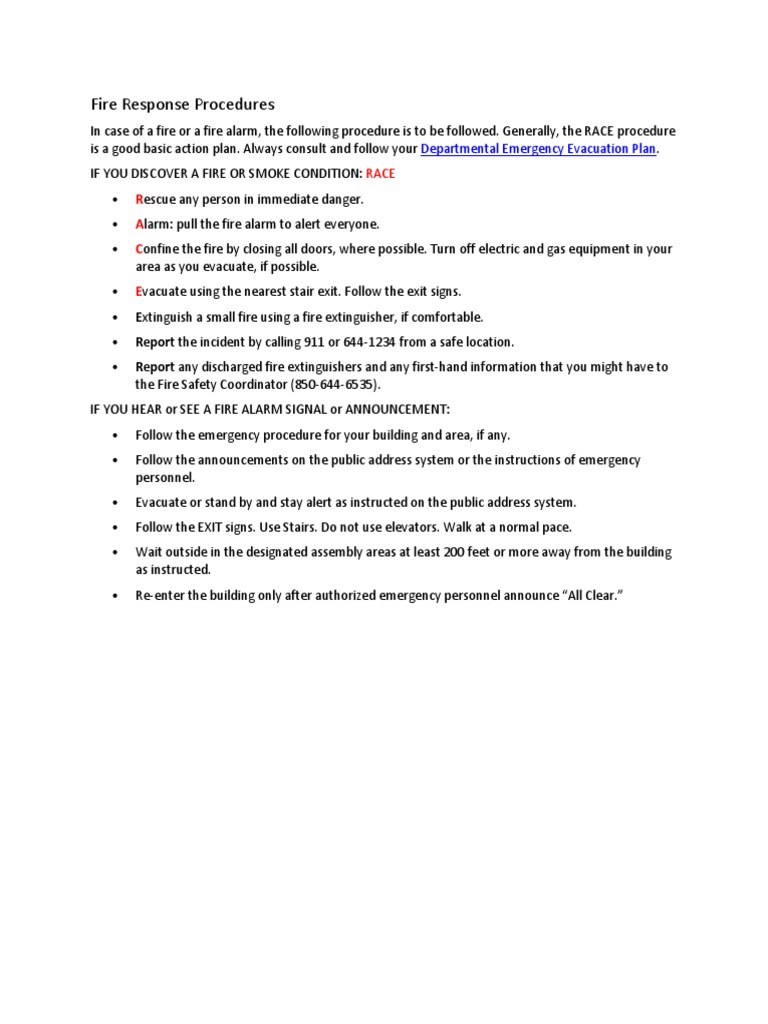 Fire Response Procedures | PDF