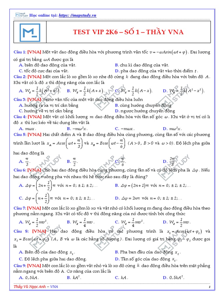 TEST VIP - Số 1 - thầy VNA | PDF