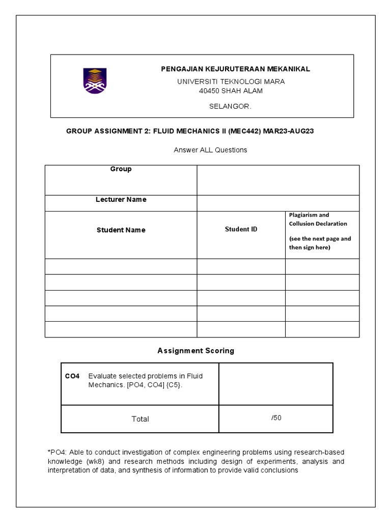 Mec442 Assignment 2 Mar23-Aug23 | PDF | Plagiarism | Pump