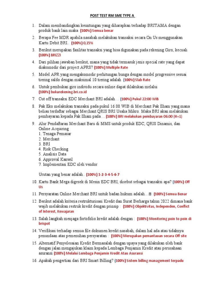 Post Test RM Sme Type A | PDF