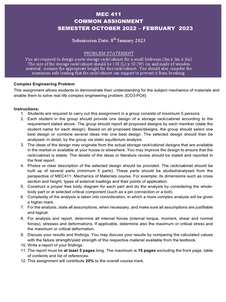 COMMON ASSIGNMENT - Storage Cabinet - Analysis - Sem Jan2023 | PDF ...