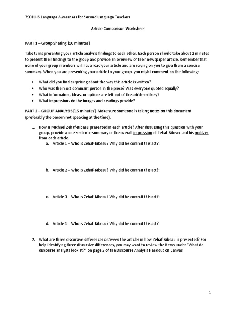 Article Comparison Worksheet | PDF | Linguistics | Cognitive Science