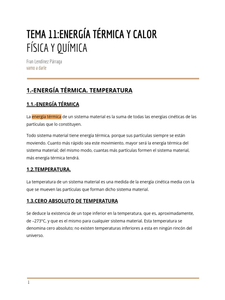 Apuntes Energia Termica y Calor | PDF | Calor | Temperatura