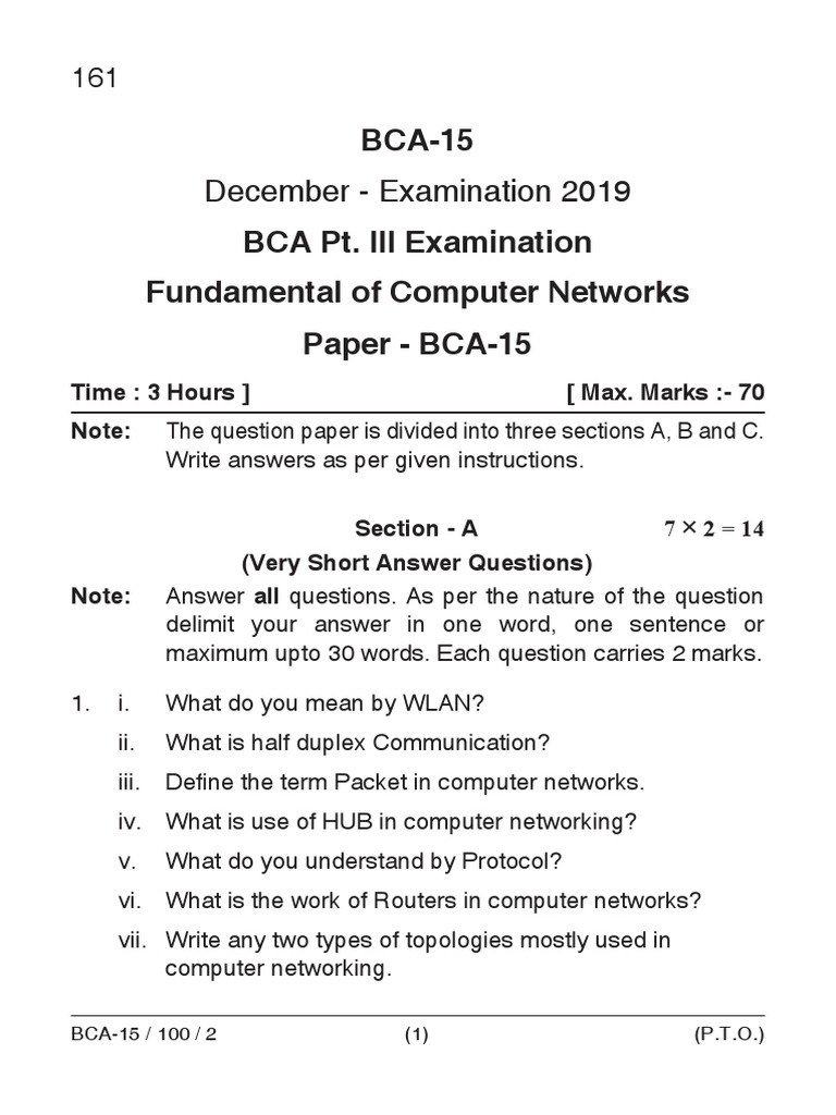 BCA-15 BCA Pt. III Examination Fundamental of Computer Networks Paper ...