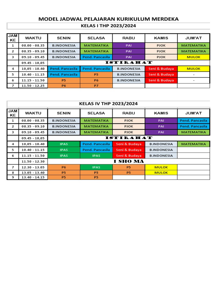 Jadwal 5 Hari Sekolah2023-2024 | PDF
