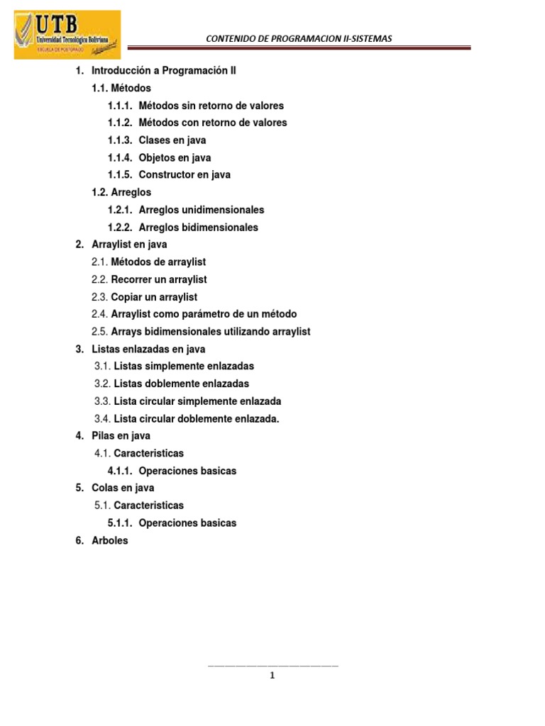 Contenido de Programacion Ii | PDF