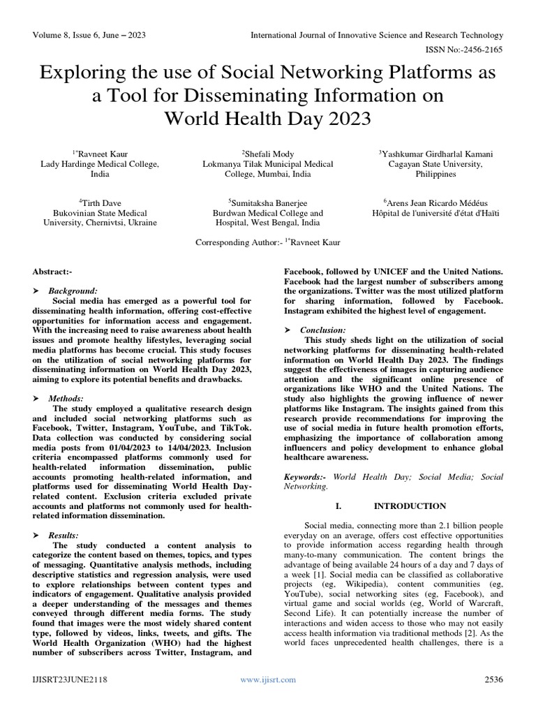 Exploring The Use of Social Networking Platforms As A Tool For Disseminating Information On ...