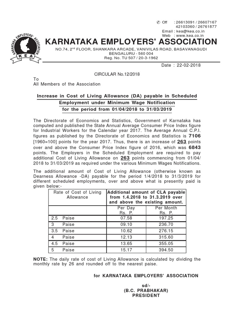 Karnataka - DA Circular 2018-19 | PDF | Cost Of Living | Consumer Price Index