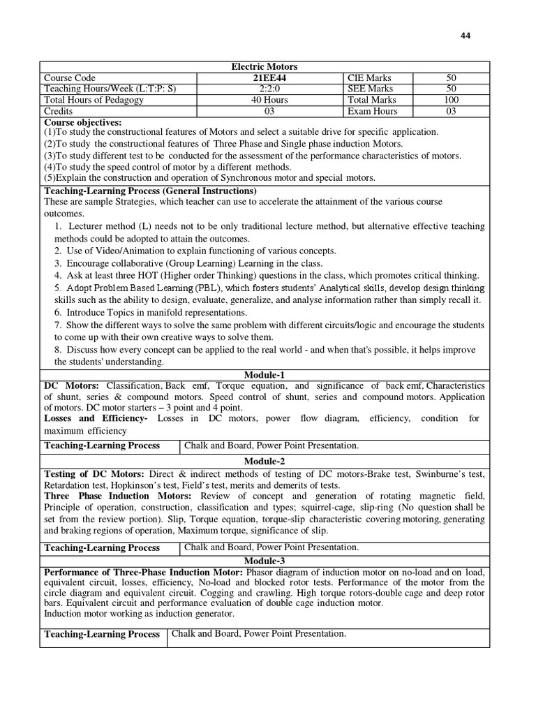 EM Syllabus | PDF | Electric Motor | Electromagnetic Induction