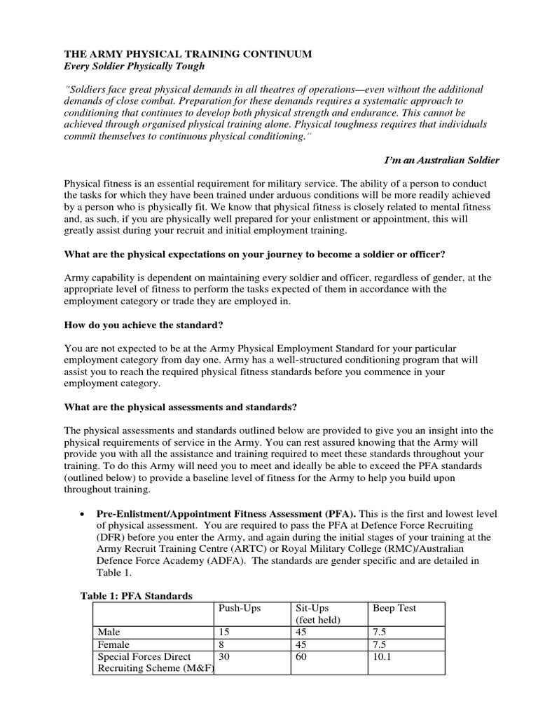 Army Physical Continuum Information | PDF | Physical Fitness | Corps