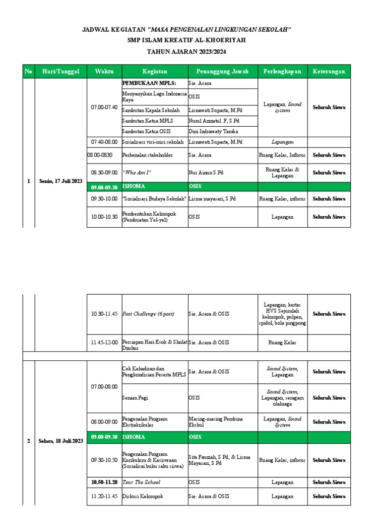 Jadwal MPLS 2023-2024 | PDF