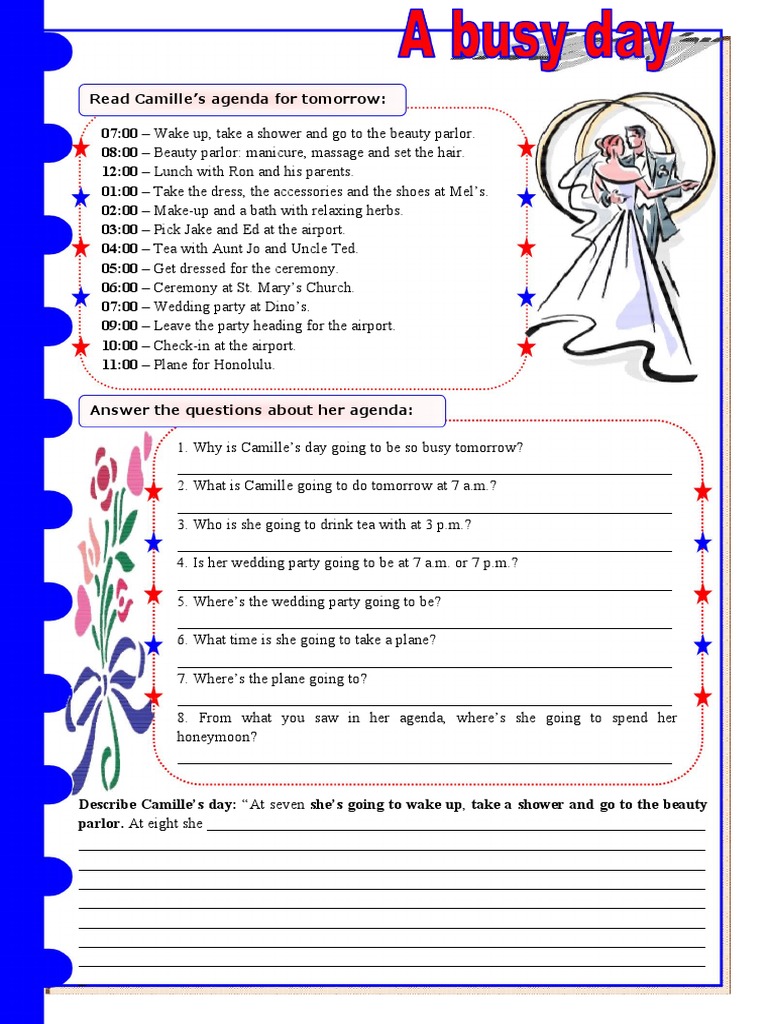 A Busy Day Reading Comprehension Going To Keys Inc Grammar Drills ...