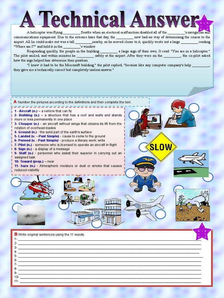 A Technical Answer Reading Comp Vocabulary Writing Grammar Drills ...