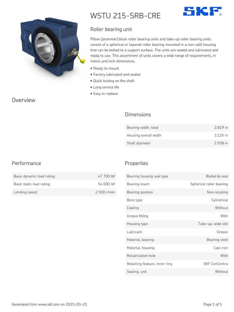 SKF WSTU 215-SRB-CRE Specification | Download Free PDF | License | Websites
