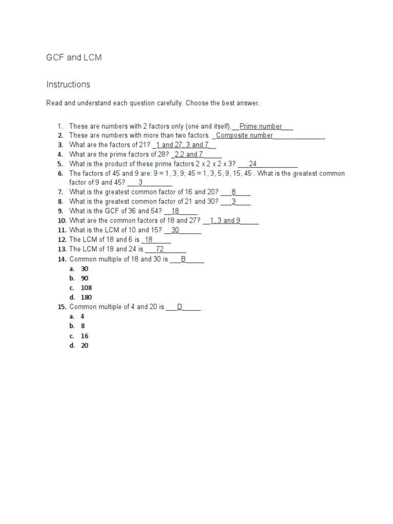 Math Basics: GCF and LCM Quiz | PDF | Technology & Engineering