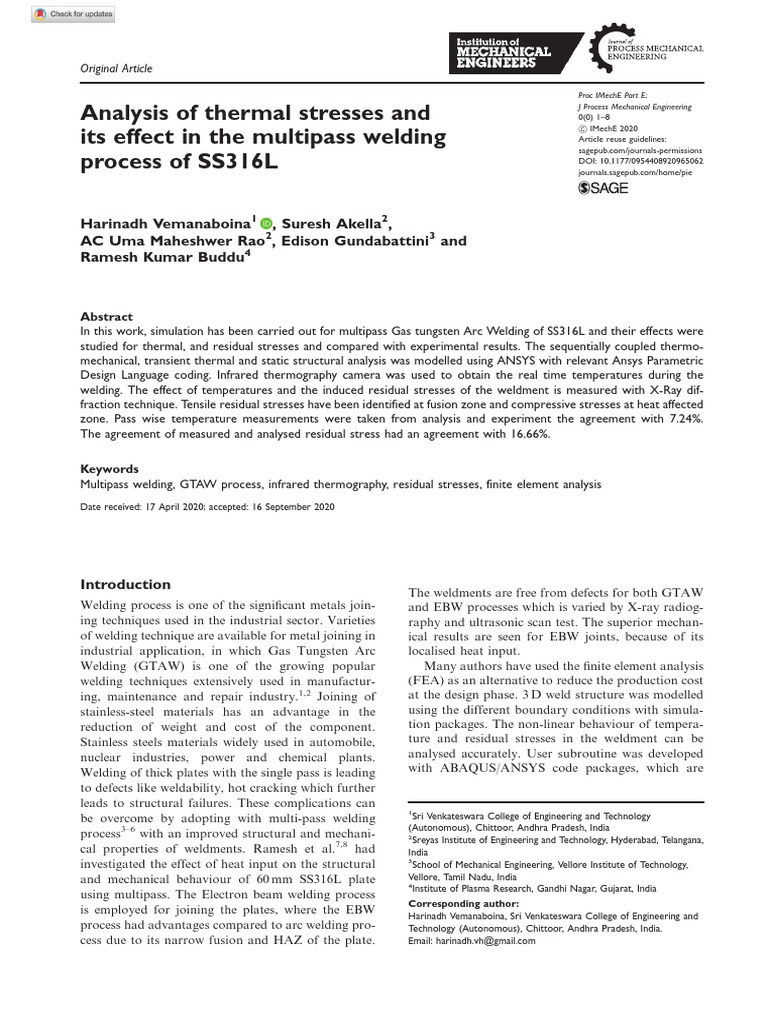 Analysis of Thermal Stresses and Its Effect in The Multip | PDF | Welding | Construction