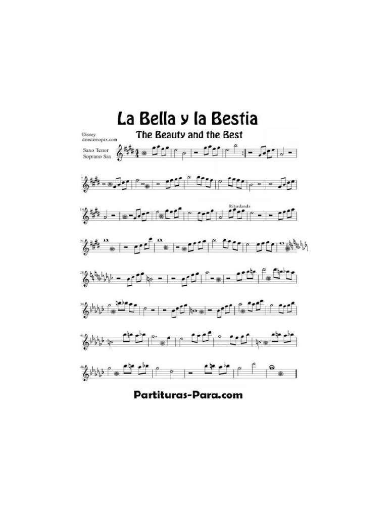 La Bella y La Bestia Partitura de Saxofon Tenor y Saxo Soprano | PDF
