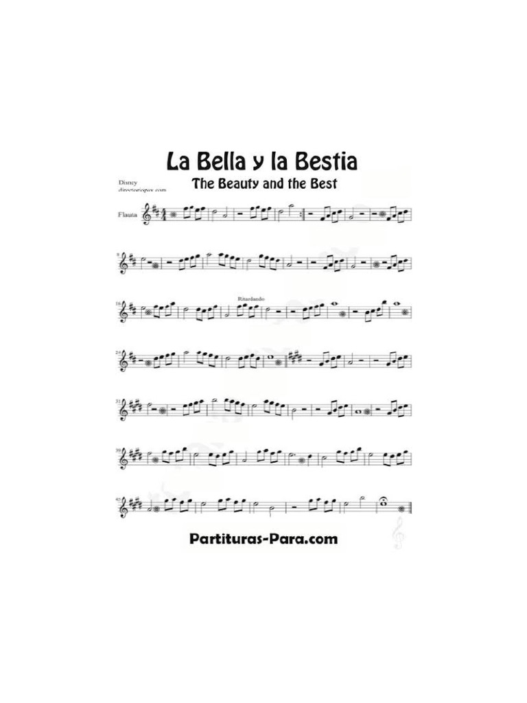 La Bella y La Bestia Partitura de Flauta Travesera Dulce y de P | PDF