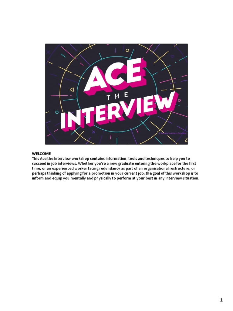 Acing The Interview Workshop - Workbook (2020) | PDF | Anxiety | Feeling