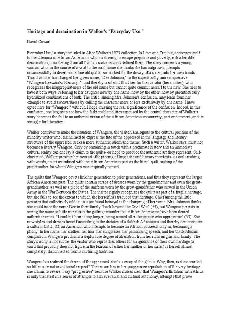 Heritage and Deracination in Walker - EverydayUse | PDF | Traditions ...