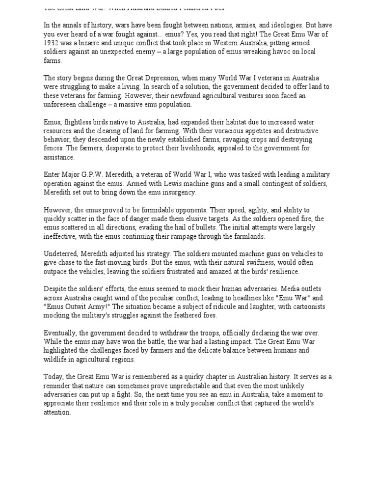 The Great Emu War | PDF | Warfare | Military Operations