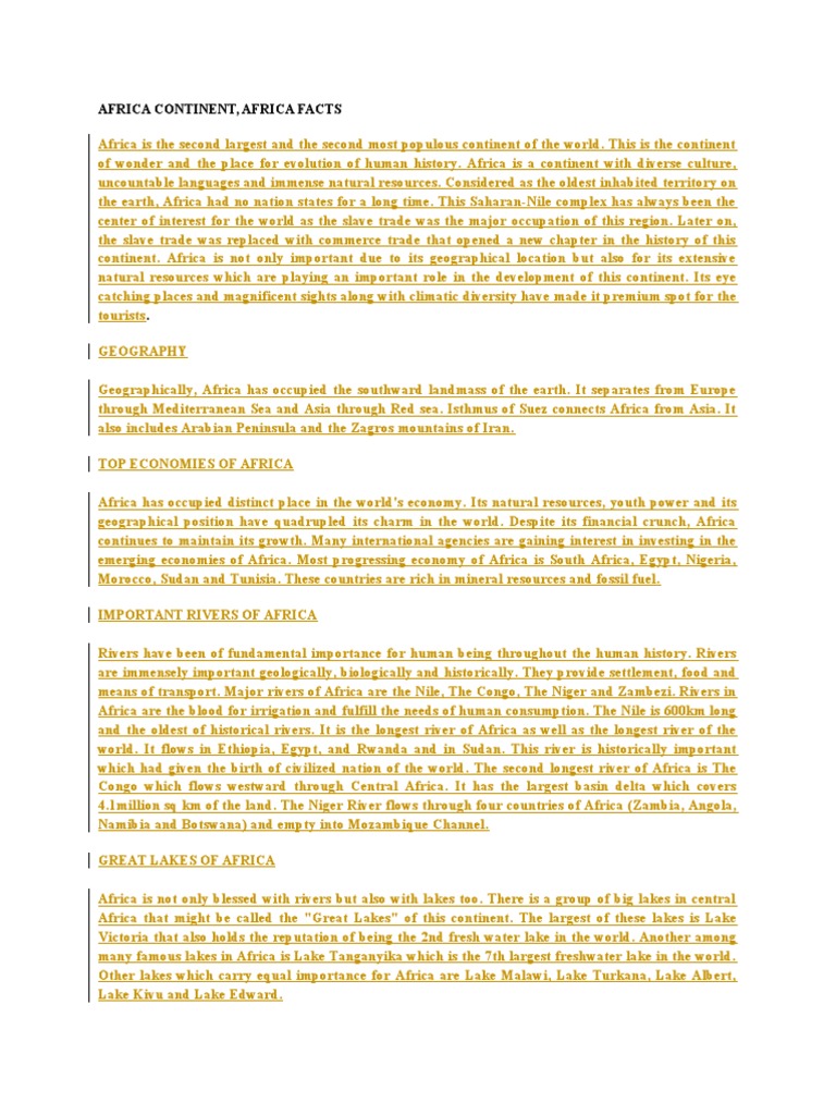 Africa Continent, Africa Facts | PDF | Africa | Nile