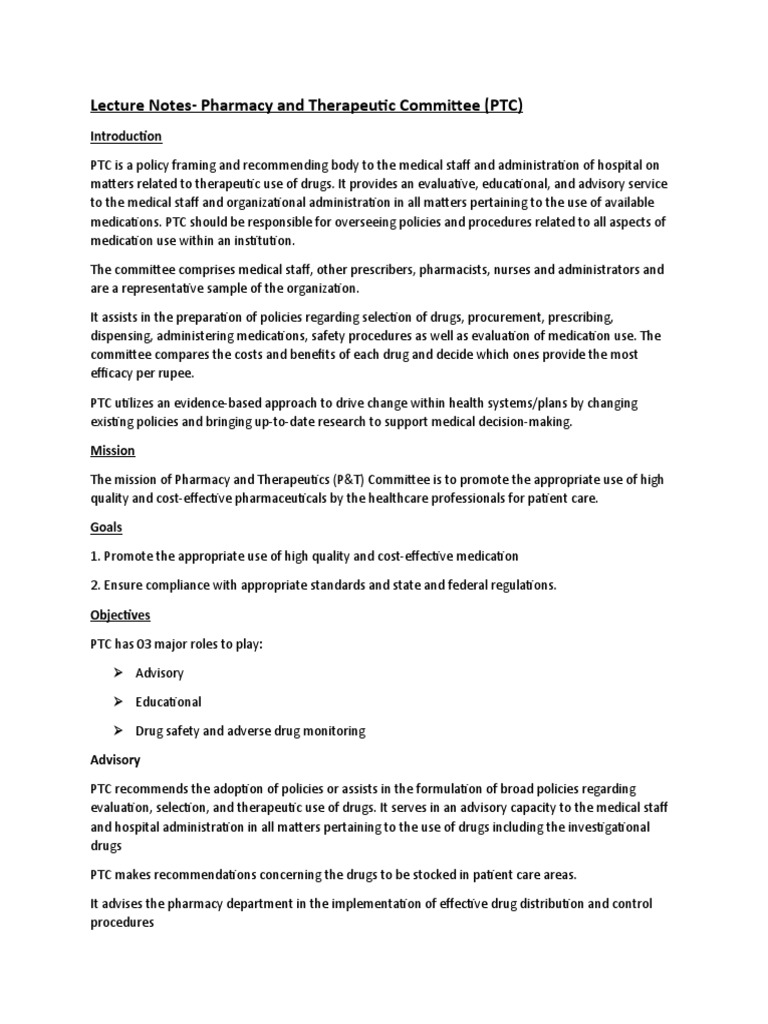 Lecture Notes-Pharmacy Therapeutic Committee | Download Free PDF ...