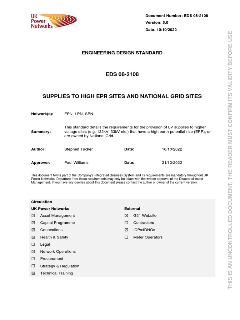Eds 08 2108 Supplies To High Epr Sites and National Grid Sites | PDF ...