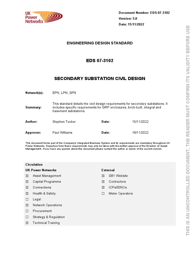 Eds 07 3102 Secondary Substation Civil Design | PDF | Concrete | Roof