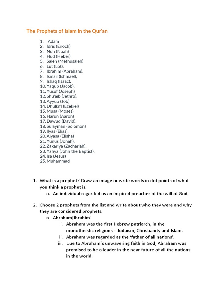 Prophets of Islam in the Qur'an | PDF | Prophets And Messengers In ...