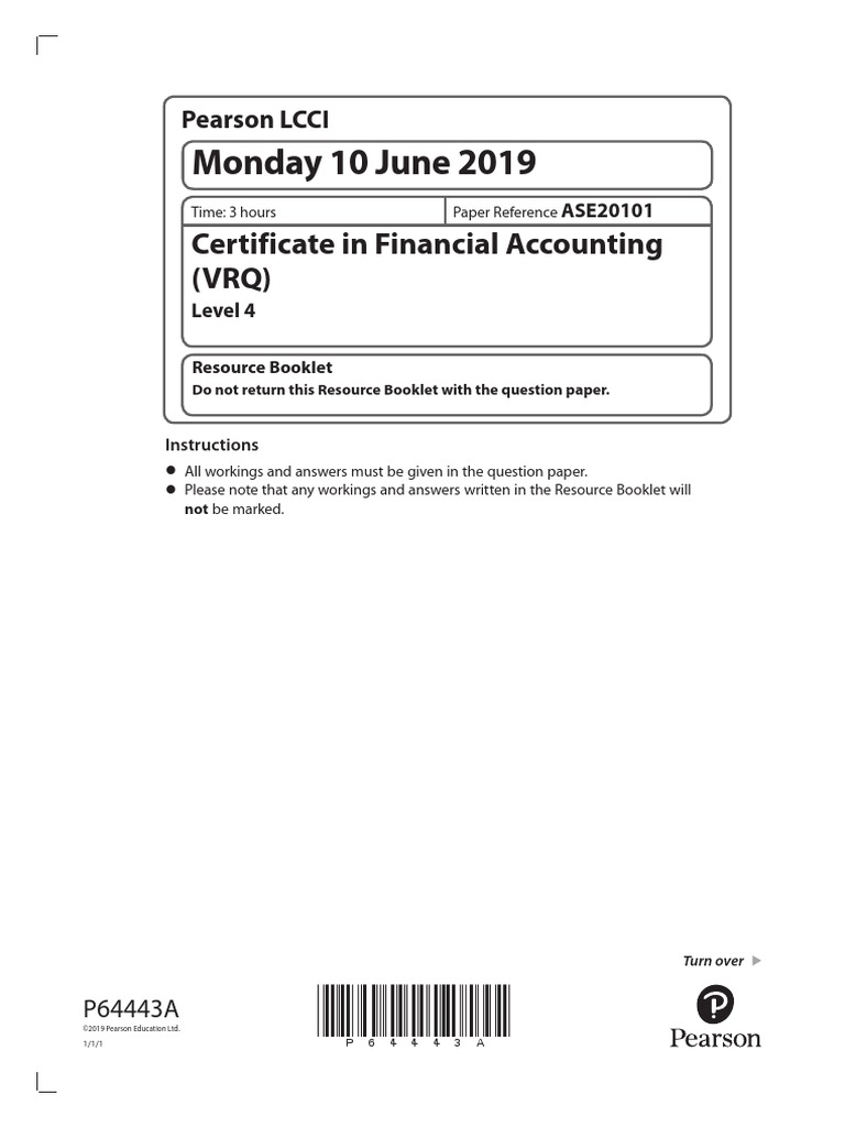Lcci Level 4 Certificate in Financial Accounting ASE20101 Jun 2019 RB | PDF | Equity (Finance ...