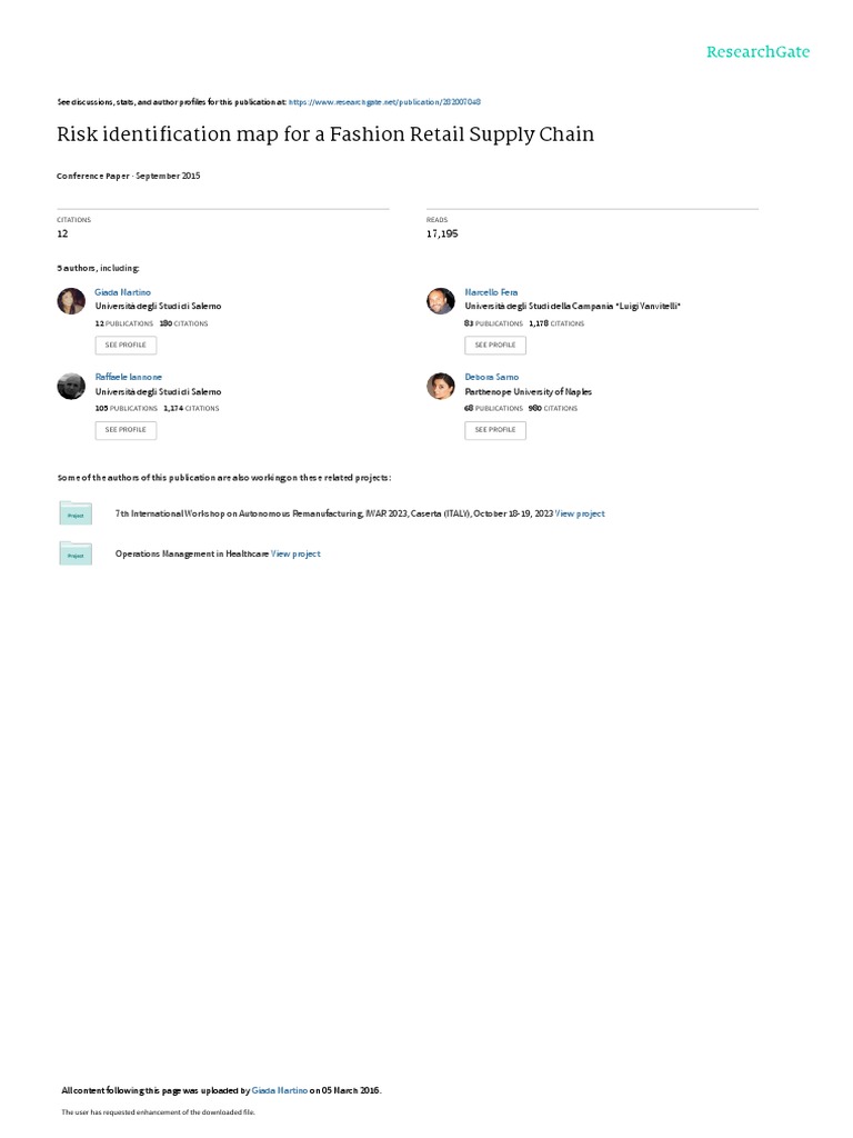 Risk Identification Map For A Fashion Retail Supply Chain | PDF ...