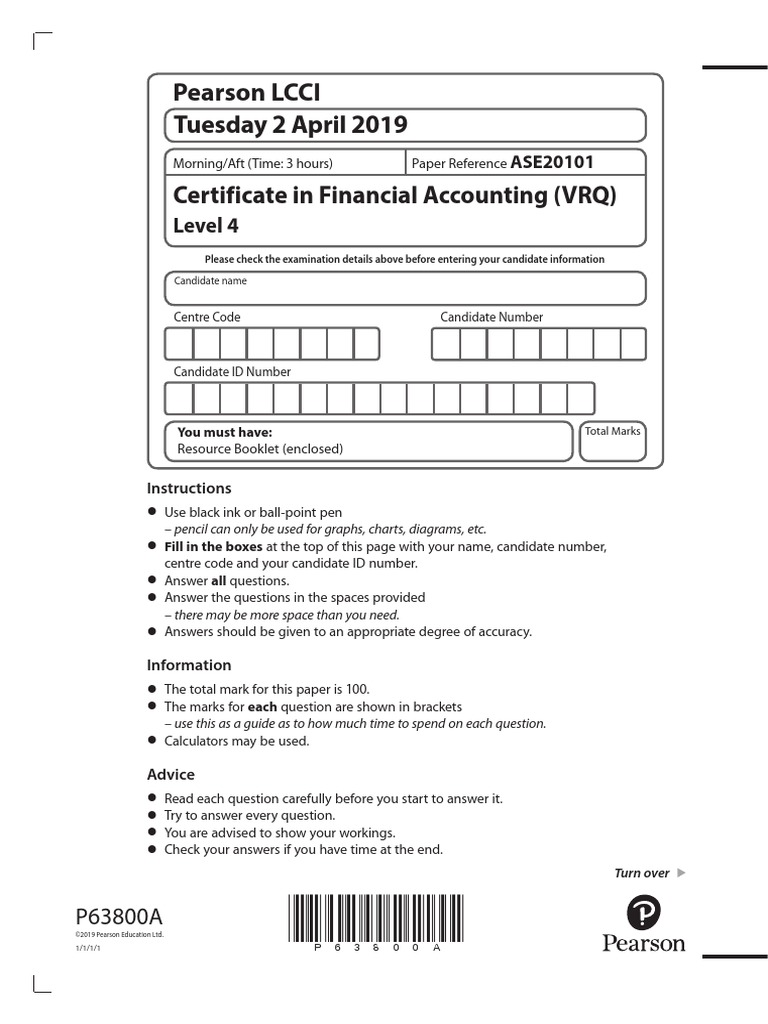 LCCI Level 4 Certificate in Financial Accounting VQR ASE20101 April 2019 | PDF | Dividend ...
