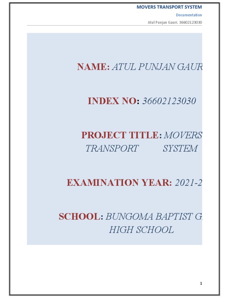 ACKNOWLEDGEMENT Movers Transport System | PDF | Transport | Farmer