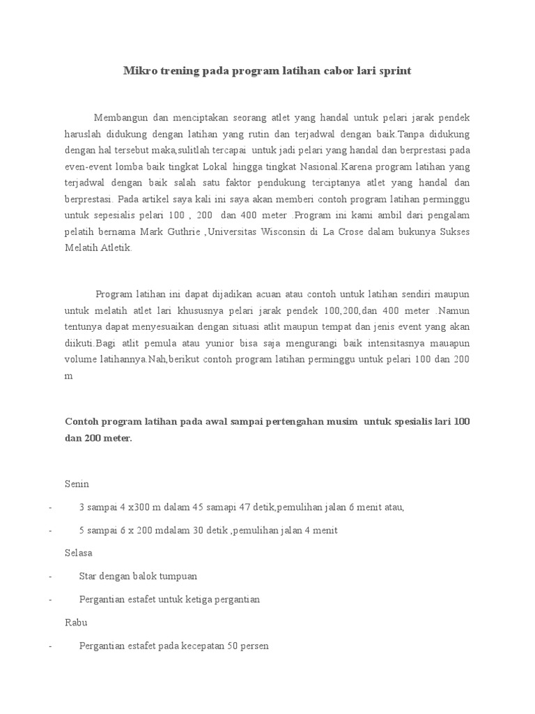 Mikro Trening Pada Program Latihan Cabor Lari Sprint Ayu Darmiasri | PDF