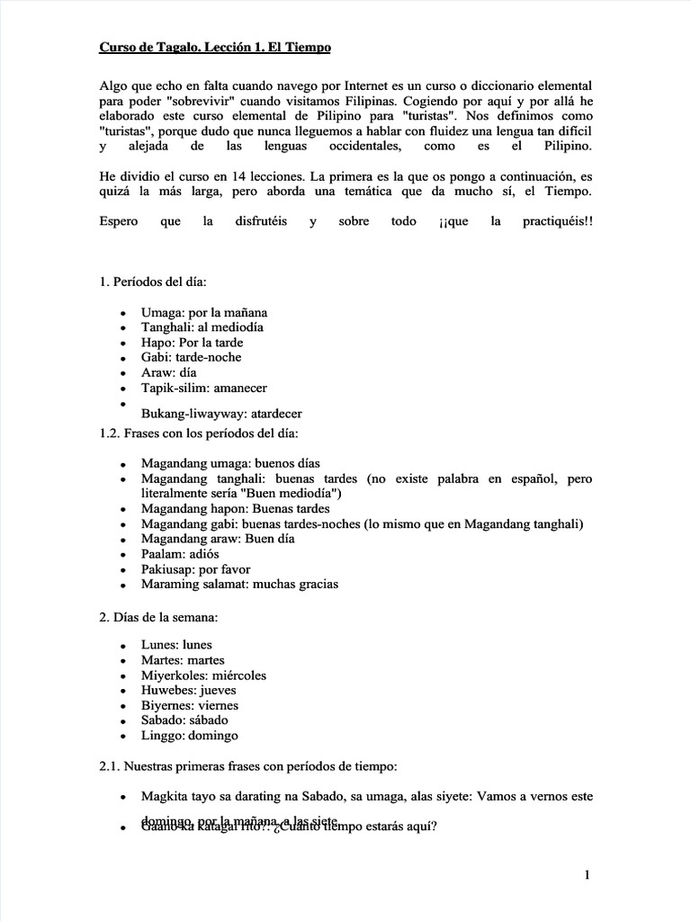 PDF Curso de Tagalo 1 DL | PDF | Idioma tagalo | Comunicación