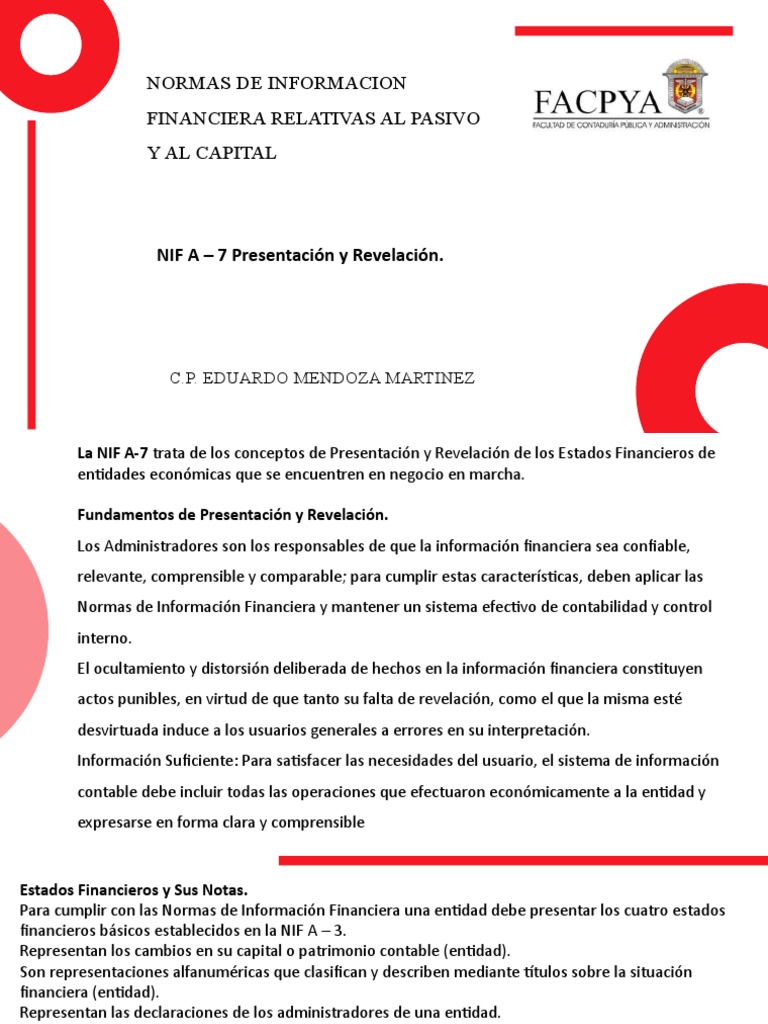 NIF a - 7 Presentacion y Revelacion | PDF | Estado financiero | Contabilidad